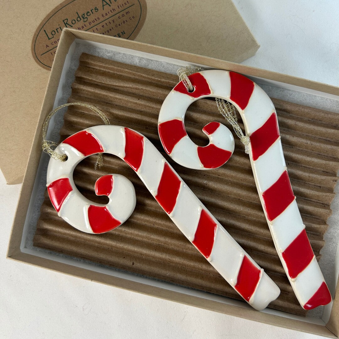 Two Candy Cane Decorations, Porcelain Candy Canes, Holiday Mom Gift ...