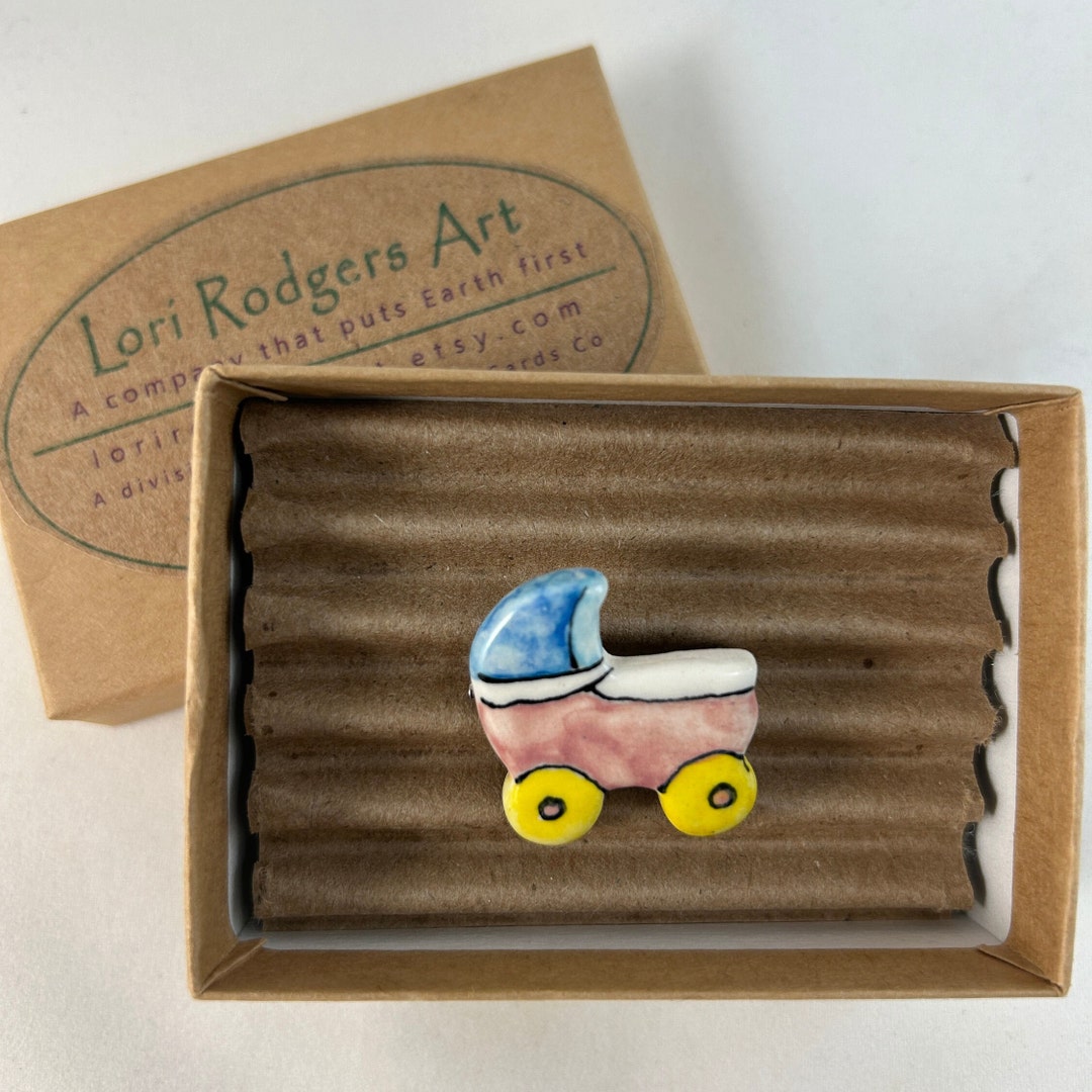 Teeny Tiny Under Glazed Porcelain Baby Buggy Pin 1.5 Tall, New Baby ...
