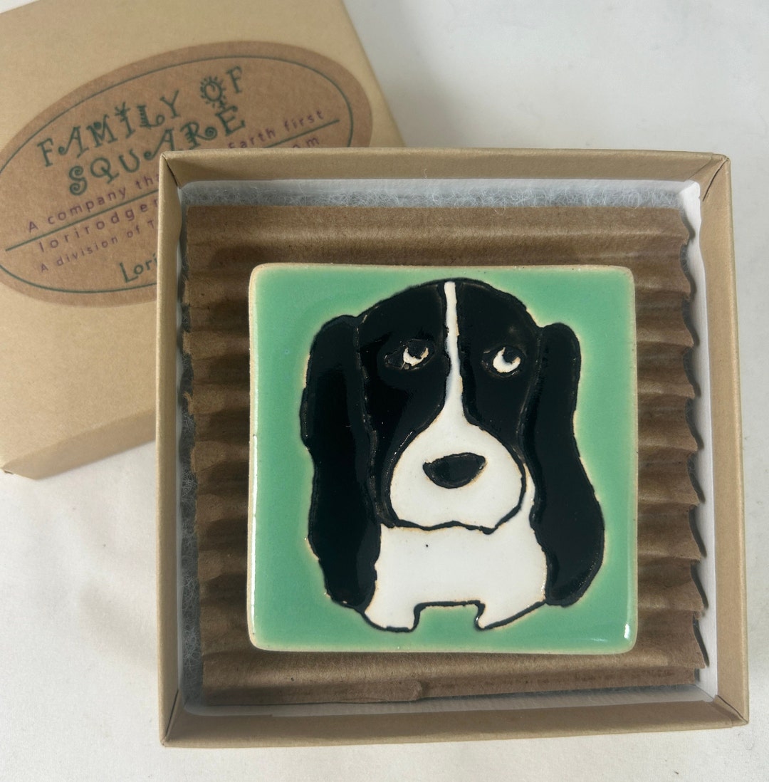 2.5 Square Black and White Springer Spaniel Tile, Springer Mom Gift ...
