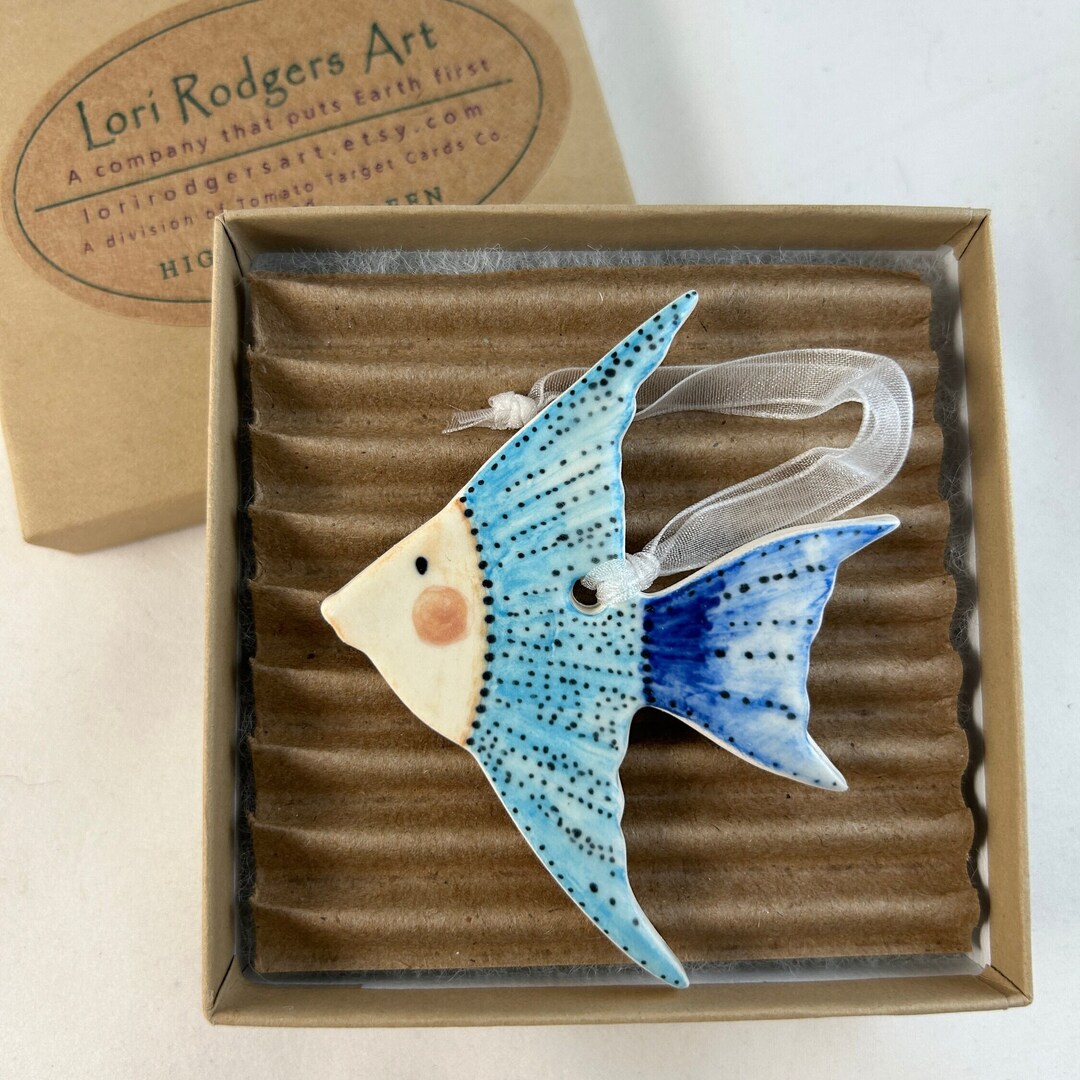 Angel Fish Porcelain and Underglaze Wall Decoration 3.25" Tall X 2.25 ...