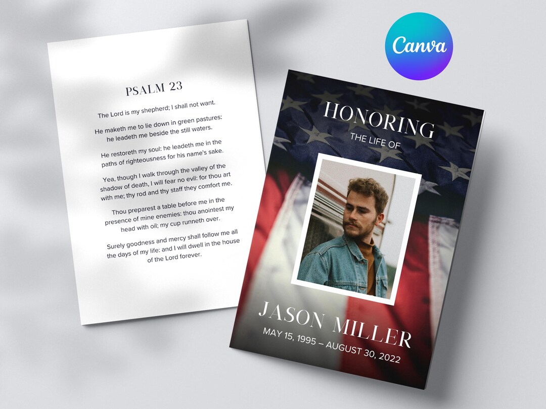 Editable Military Funeral Program & Obituary Canva Template Custom ...