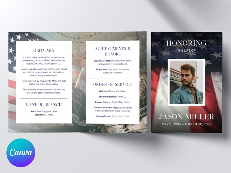 Personalized Military Veteran Memorial Service Program Template ...