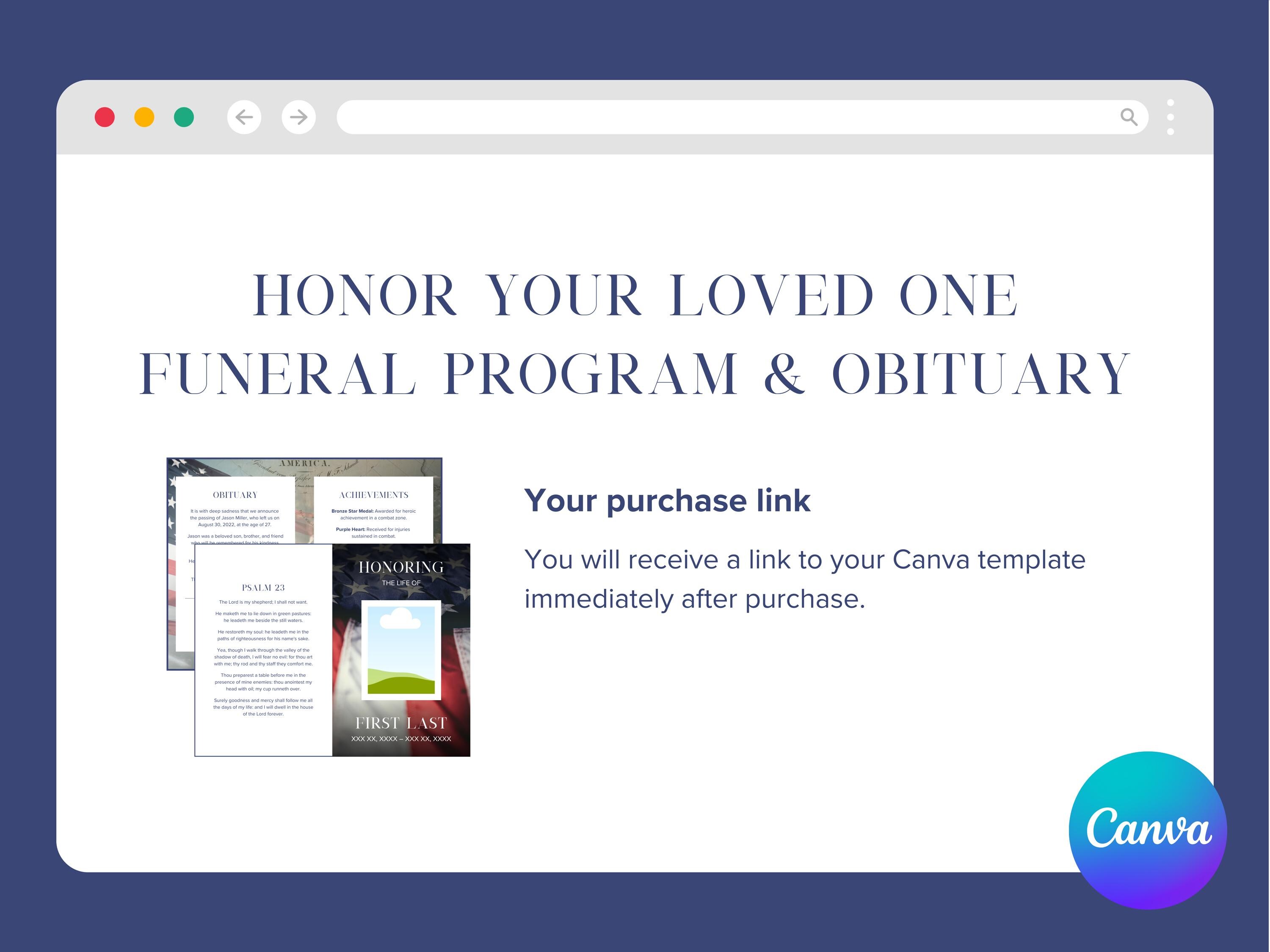 Personalized Military Veteran Memorial Service Program Template ...