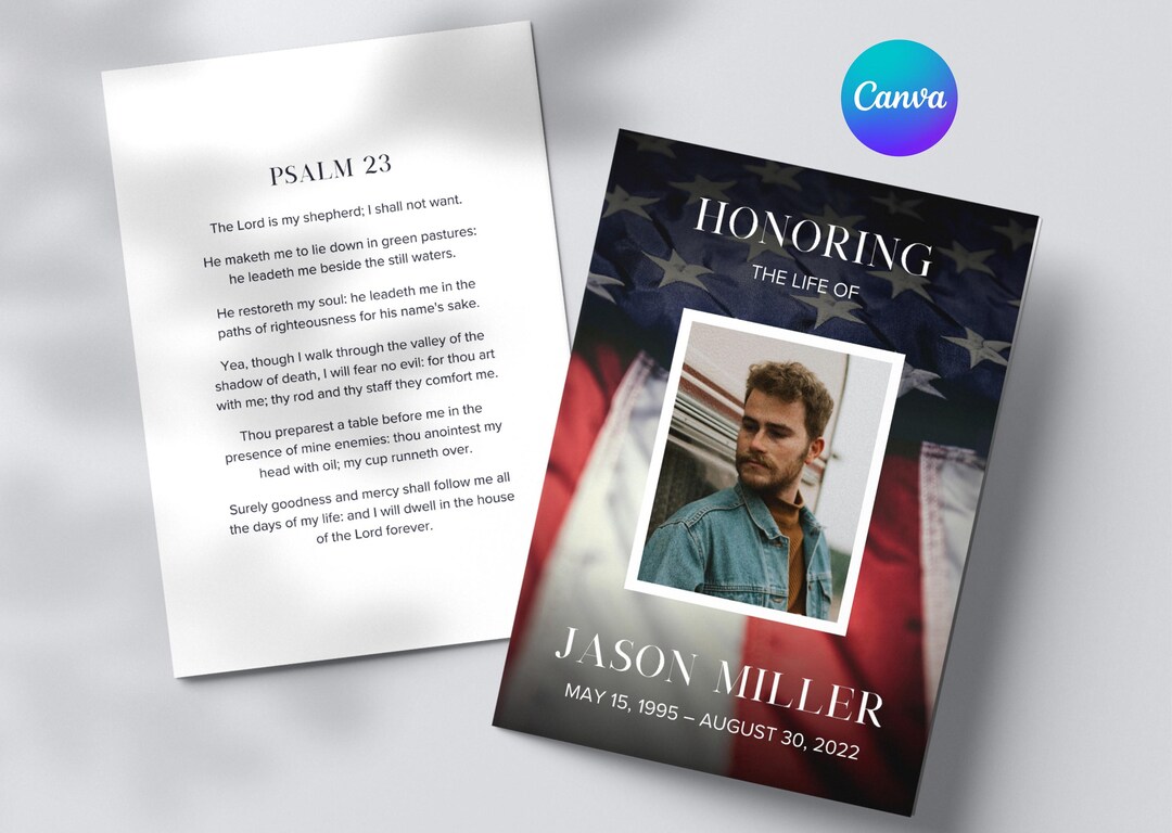 Personalized Military Veteran Memorial Service Program Template ...