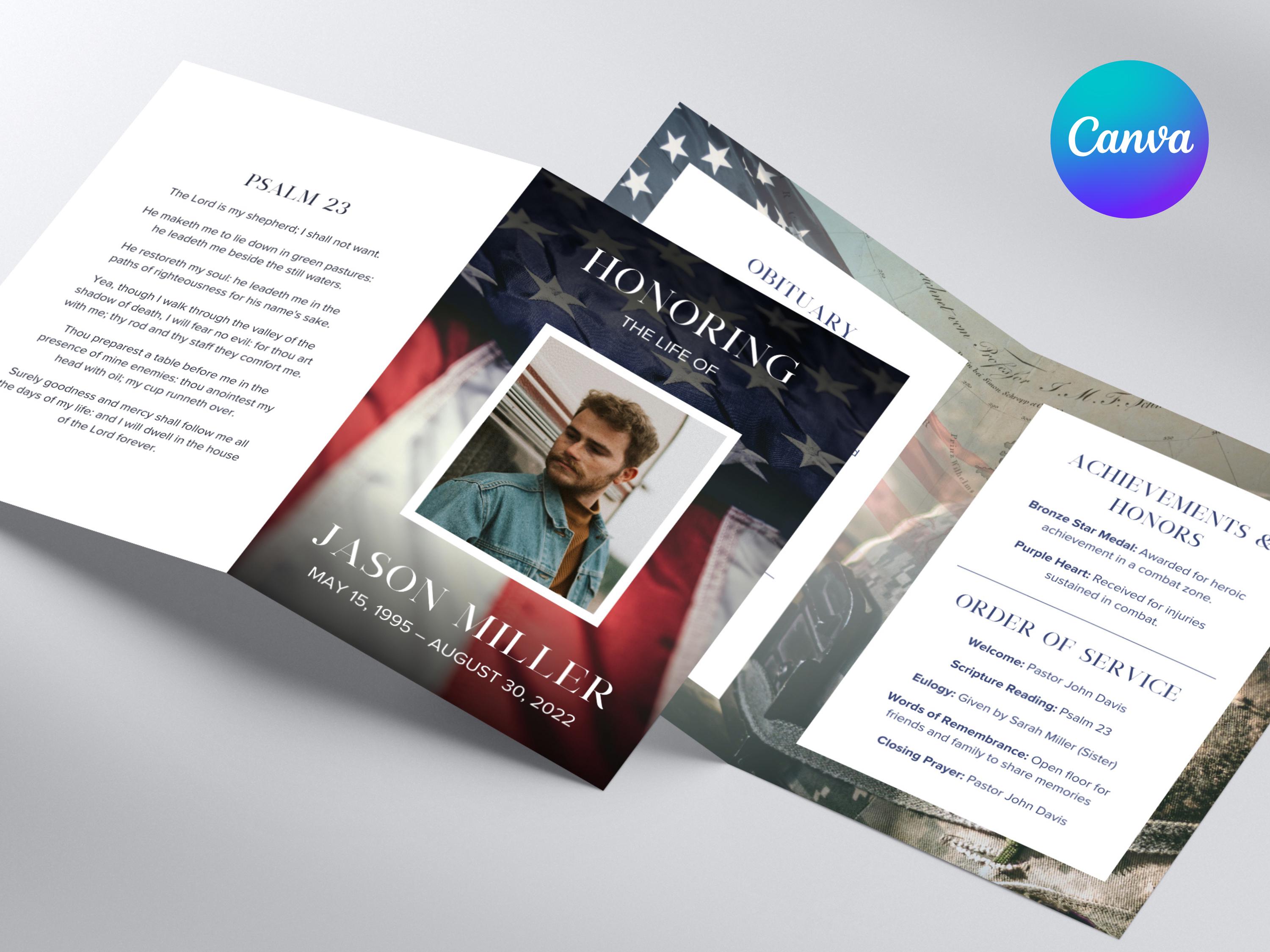 Personalized Military Veteran Memorial Service Program Template ...