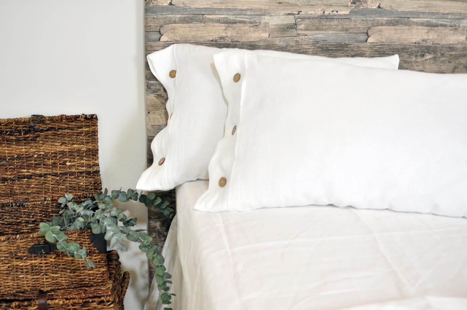 White Linen Pillowcase With Button, Linen Bedding, Flax Linen Euro Sham ...
