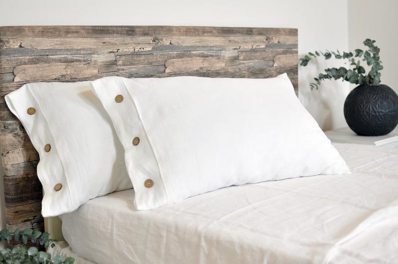 White Linen Pillowcase With Button, Linen Bedding, Flax Linen Euro Sham ...