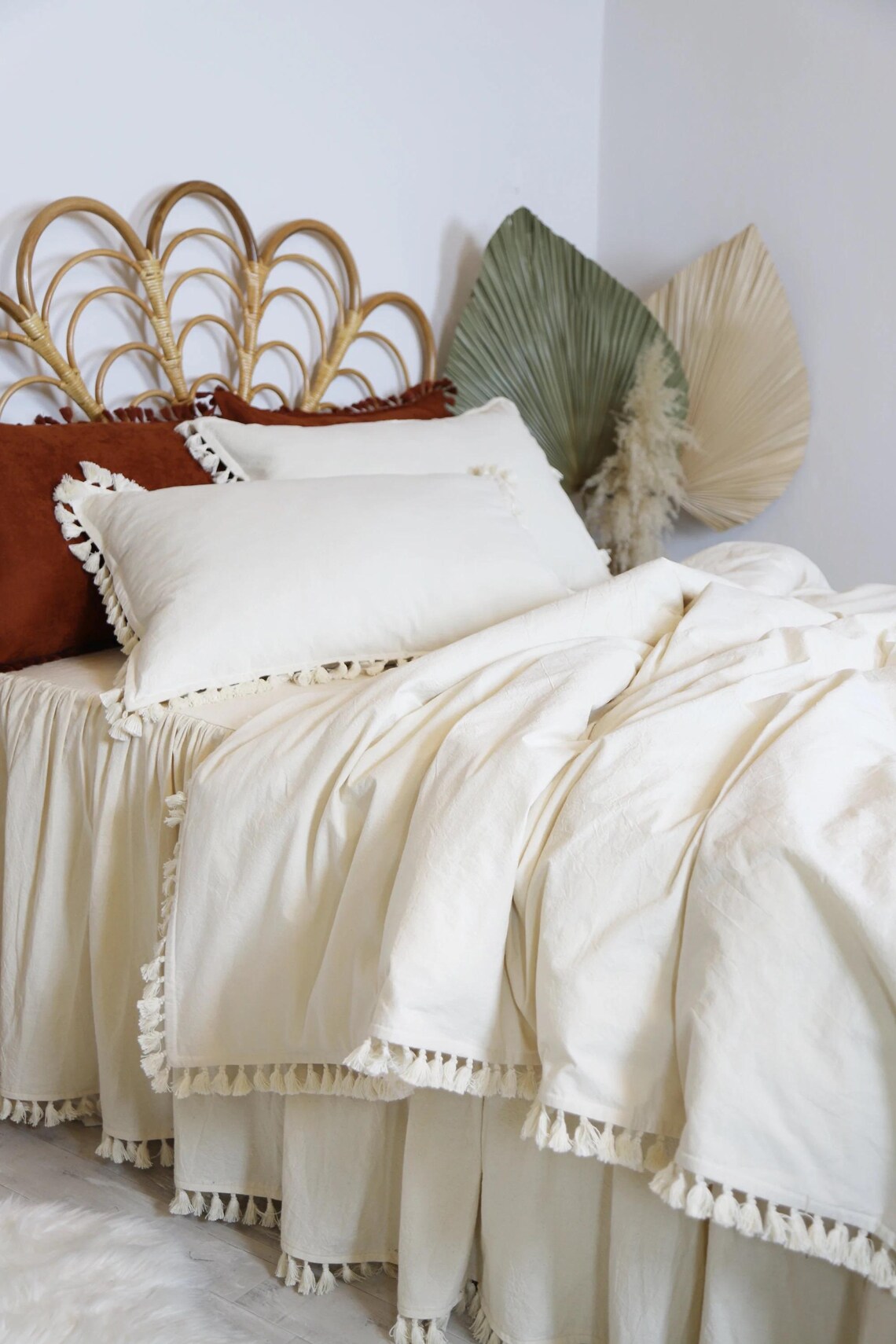 Neutral Bedding, Tassel Quilt Cover Set, Bohemian Duvet Cover, Boho ...