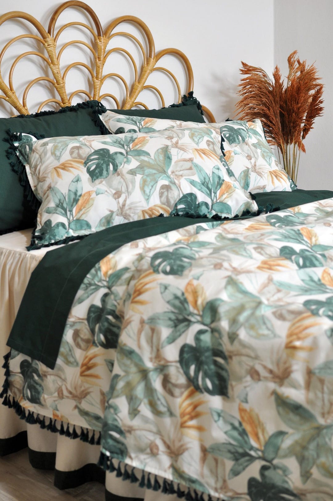 Green Leaf Bedding, Tropic Leaves Duvet Cover Set, Palm Leaf Quilt ...