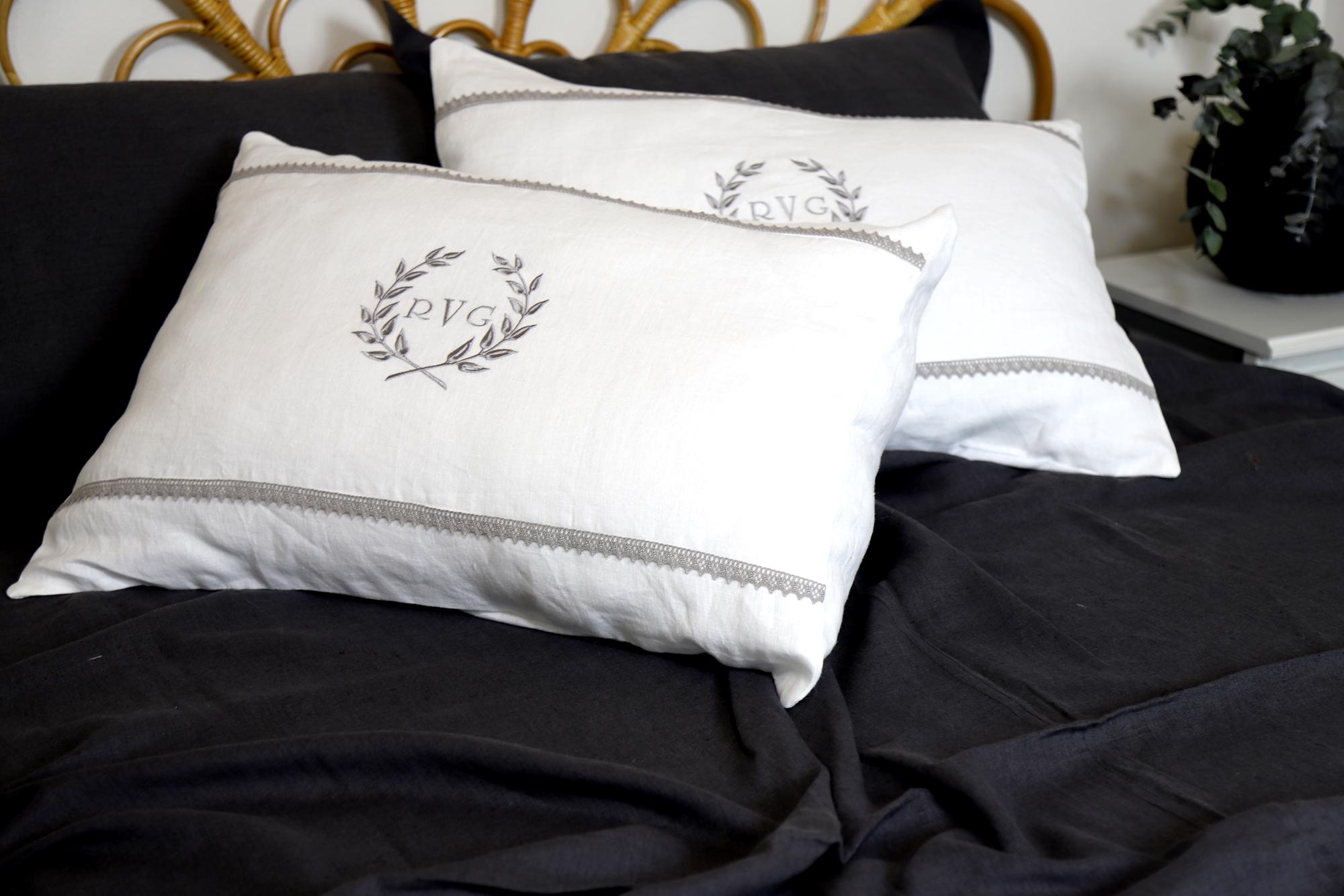 Embroidered Monogram Linen Pillowcase, Personalized Pillow Sham - Etsy