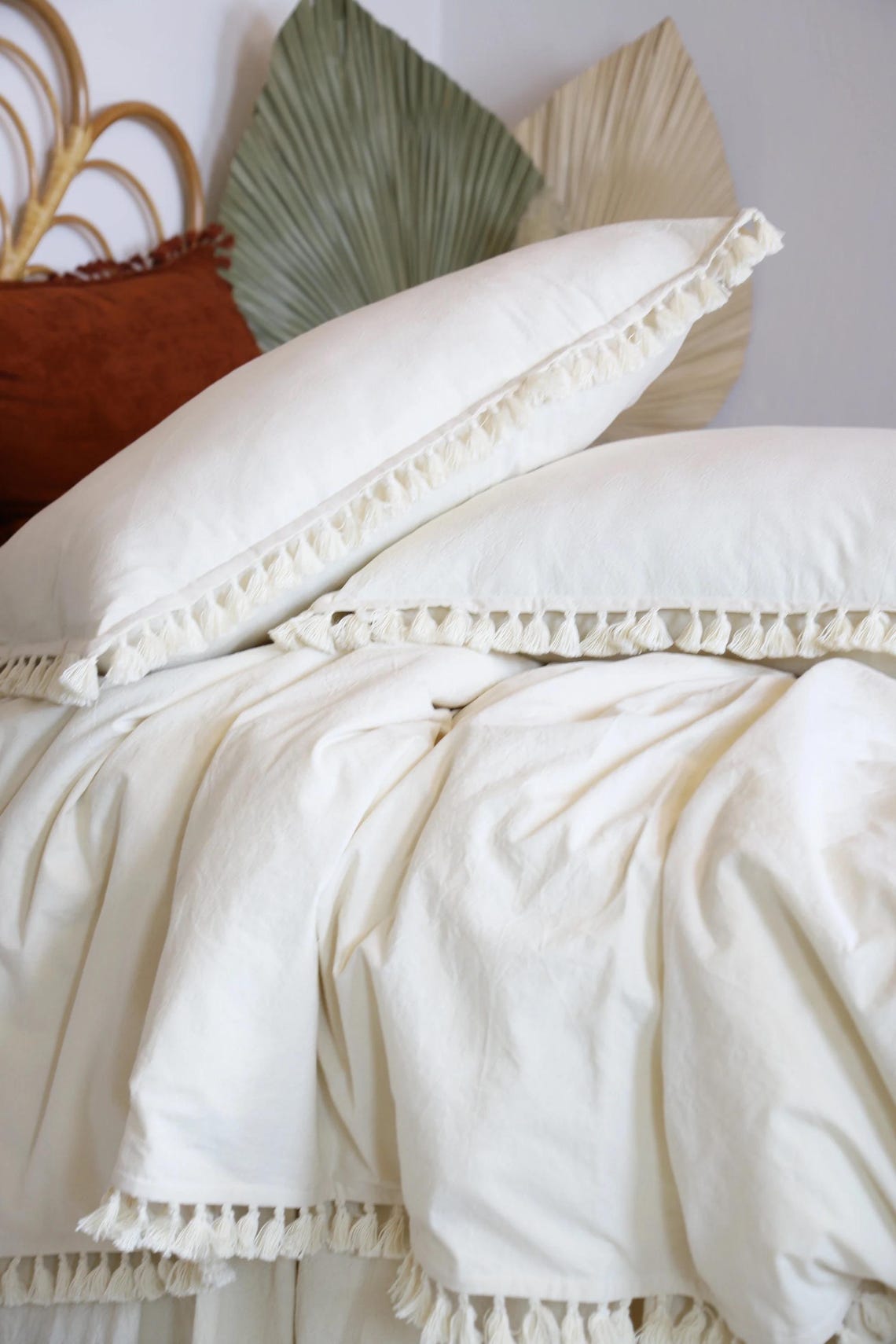 Neutral Bedding, Tassel Quilt Cover Set, Bohemian Duvet Cover, Boho ...
