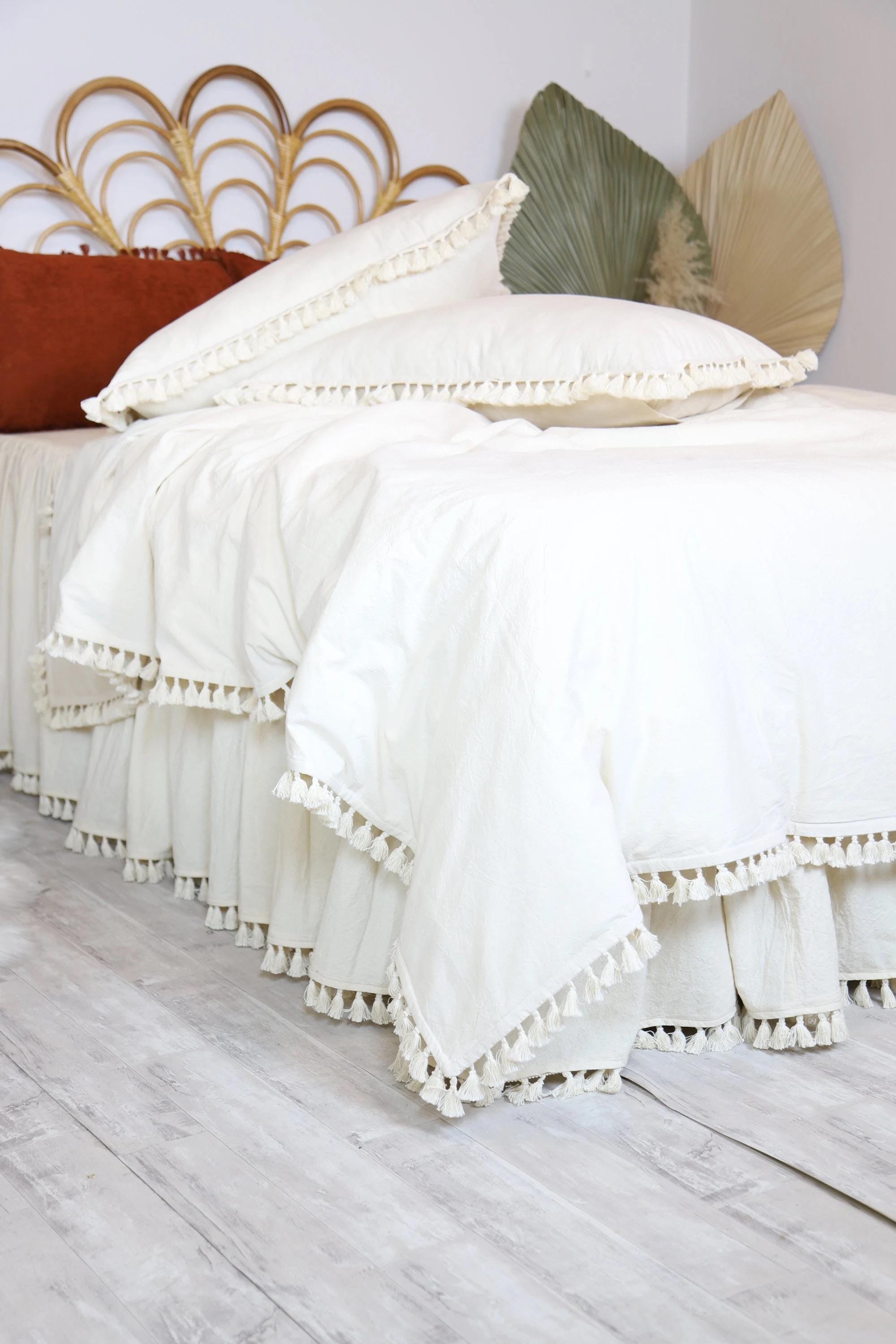 Neutral Bedding, Tassel Quilt Cover Set, Bohemian Duvet Cover, Boho ...