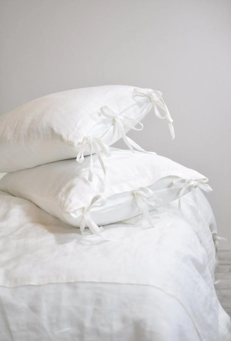 Linen Pillowcase With Ties, 100% Linen Pillow Sham, Natural Flax Linen ...