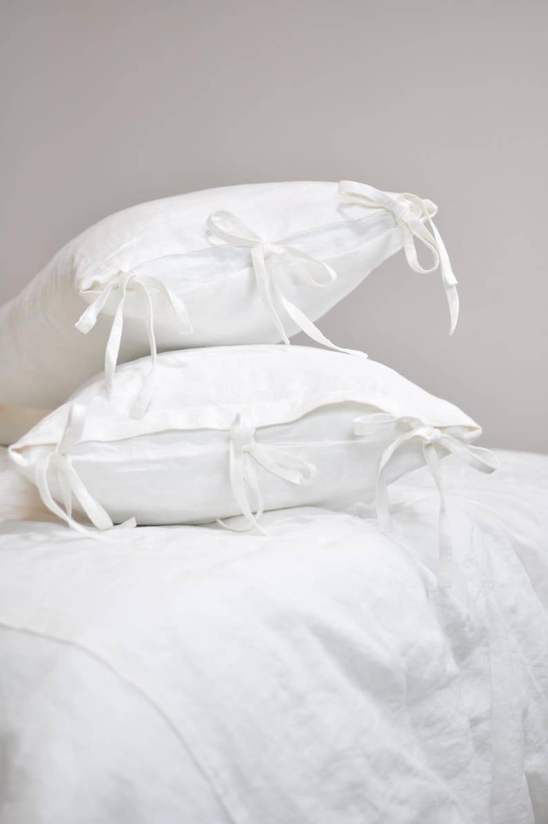 Linen Pillowcase With Ties, 100% Linen Pillow Sham, Natural Flax Linen ...