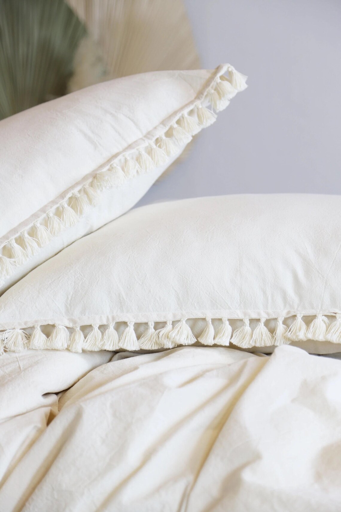 Neutral Bedding, Tassel Quilt Cover Set, Bohemian Duvet Cover, Boho ...