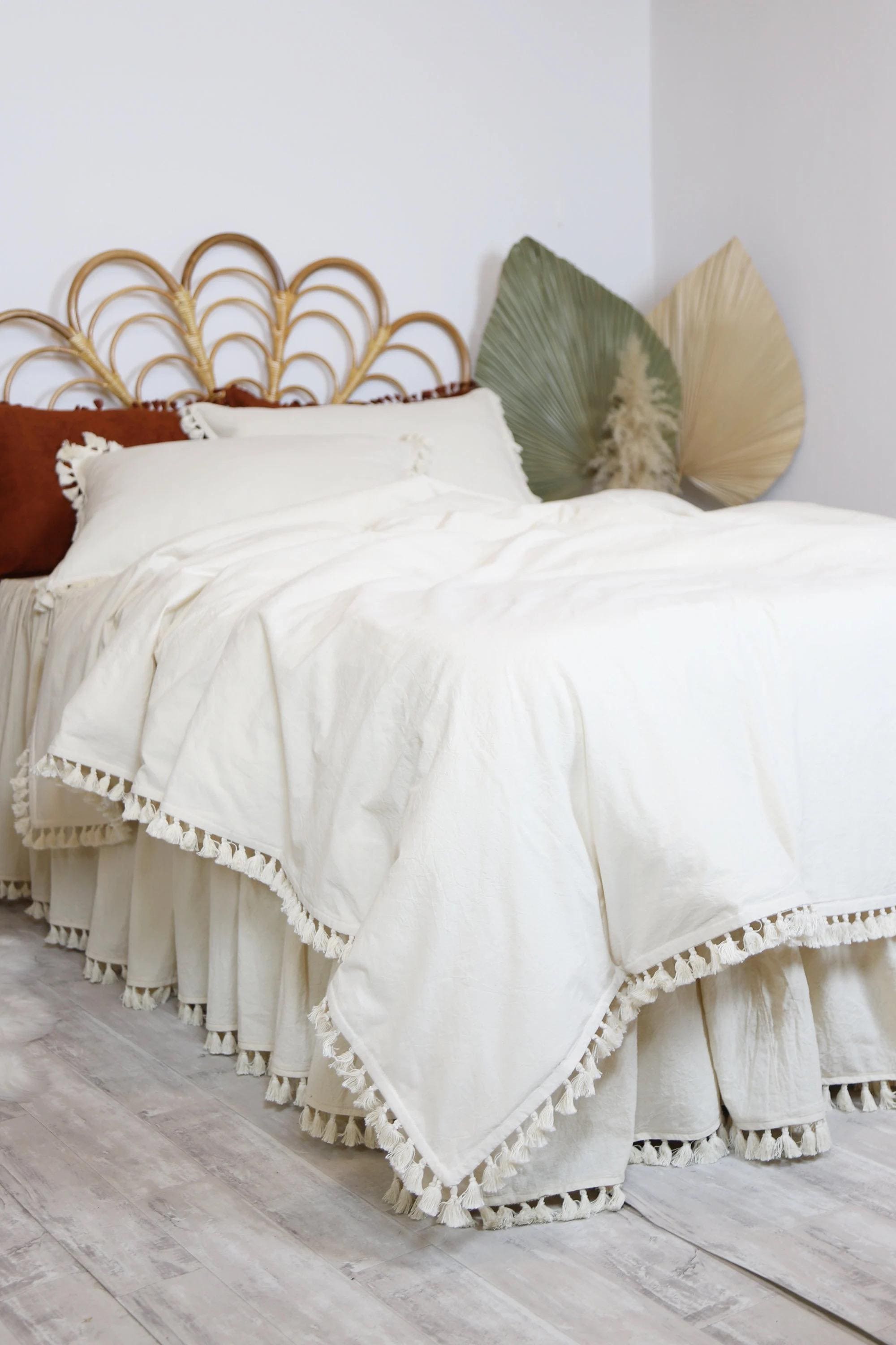 Neutral Bedding, Tassel Quilt Cover Set, Bohemian Duvet Cover, Boho ...