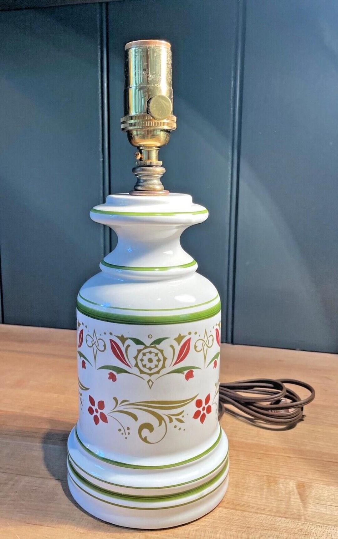 MCM Vintage Leviton Canister Lamp Hand Painted Floral Scroll Red Green ...
