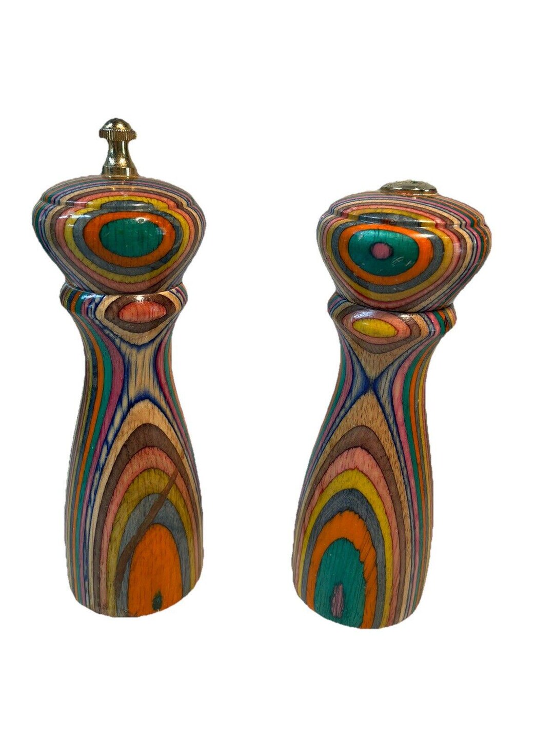 Vintage Pair MCM Mr. Dudley Rainbow Striped Woodsalt and Pepper Mill ...