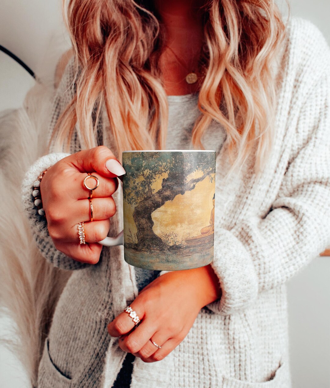 Mug, Buddha Meditating by Banyan Tree Coffee Mug Relaxing Calming Yoga ...