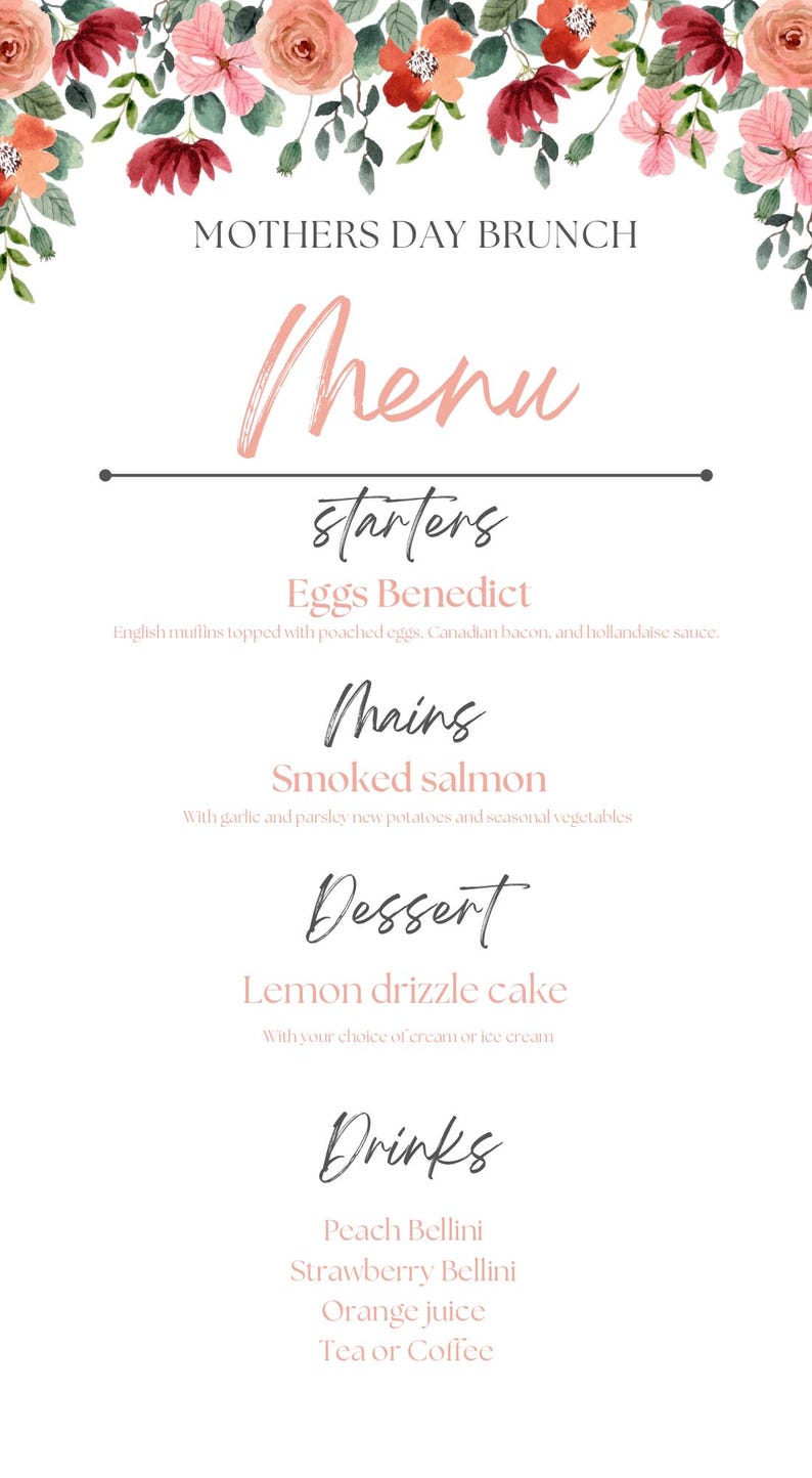 Mother S Day Brunch Menu Etsy