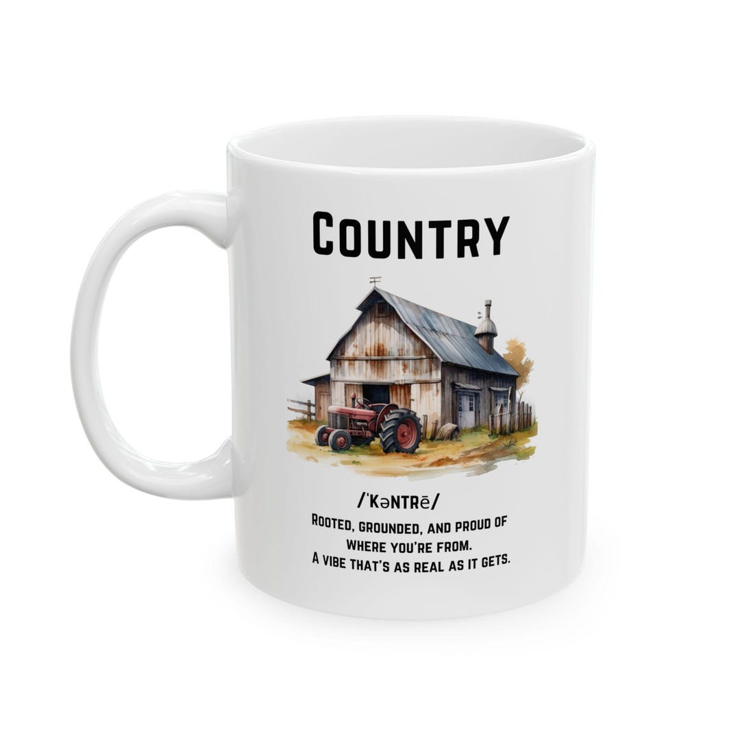 Country Definition Mug Rustic Charm & Country - Red Tractor Design - Etsy