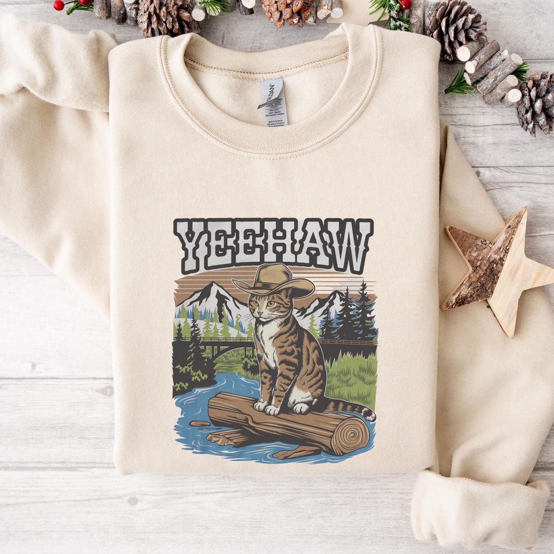 Yeehaw Cat Sweatshirt, Cowboy Hat, Funny Western Crewneck - Etsy