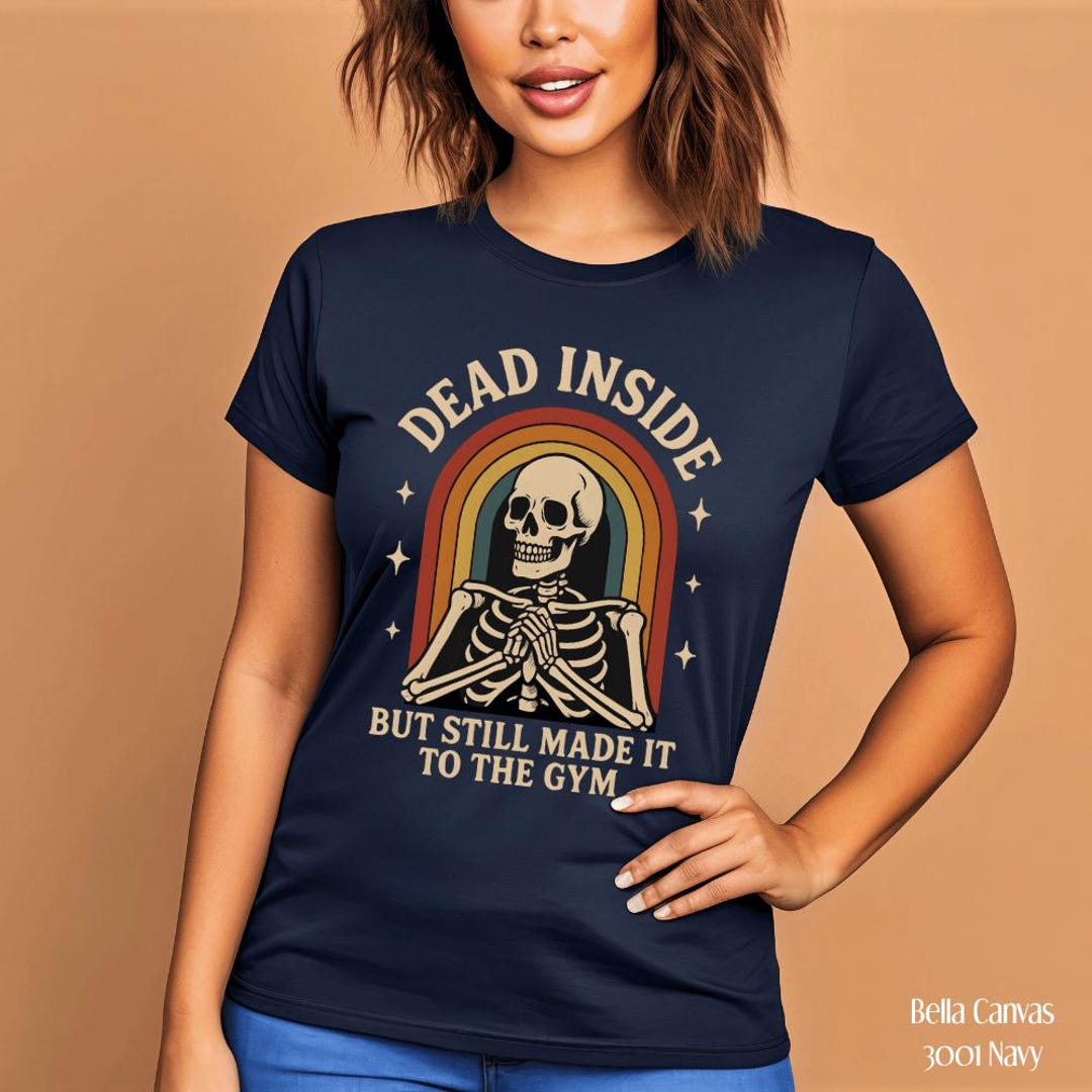 Dead Inside Tee - Skeleton Gym Shirt, Rainbow Workout Top, Powerlifting ...