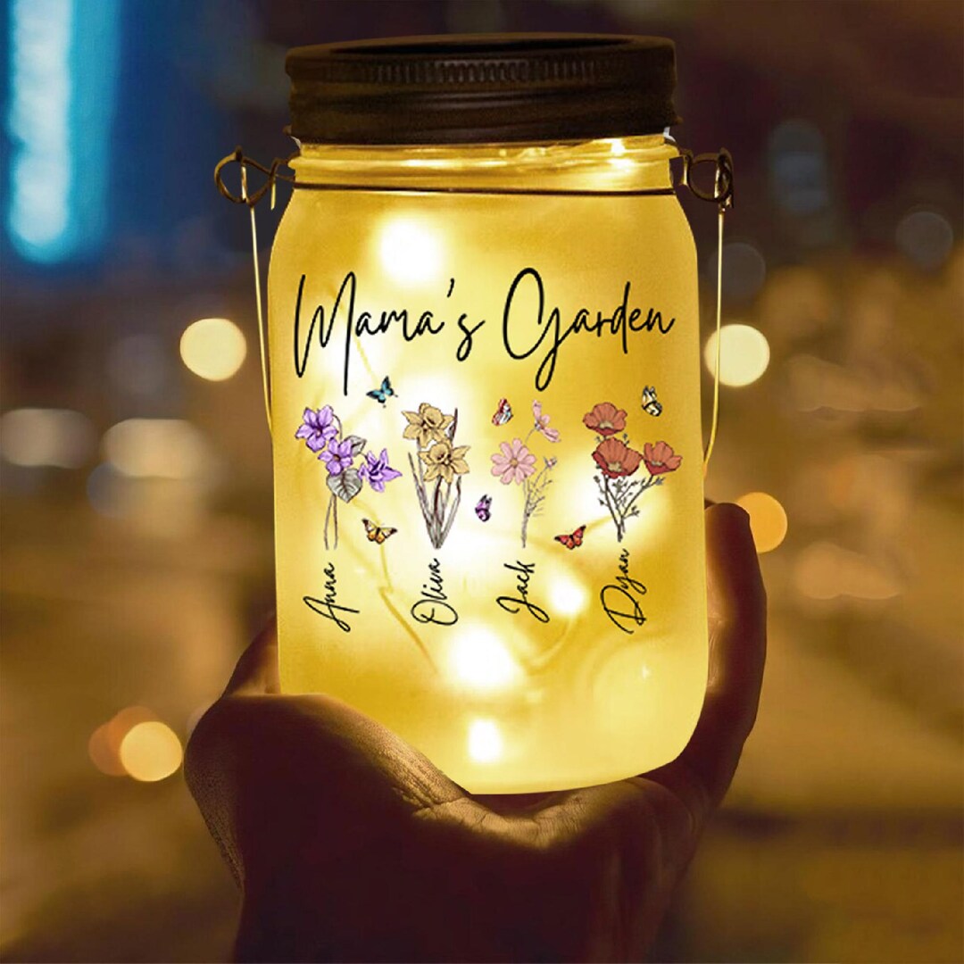 Custom Mama's Garden Mother Day Birth Month Flower Jar Light, Birth ...