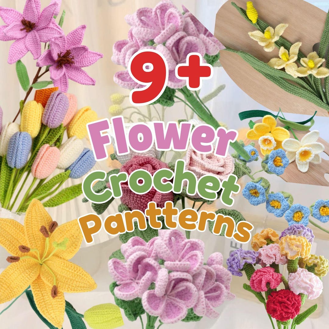 Flower Easter Crochet Pattern Bundle, Crochet Lily Flower Patterns, Tulip Flower, Daffodil ...