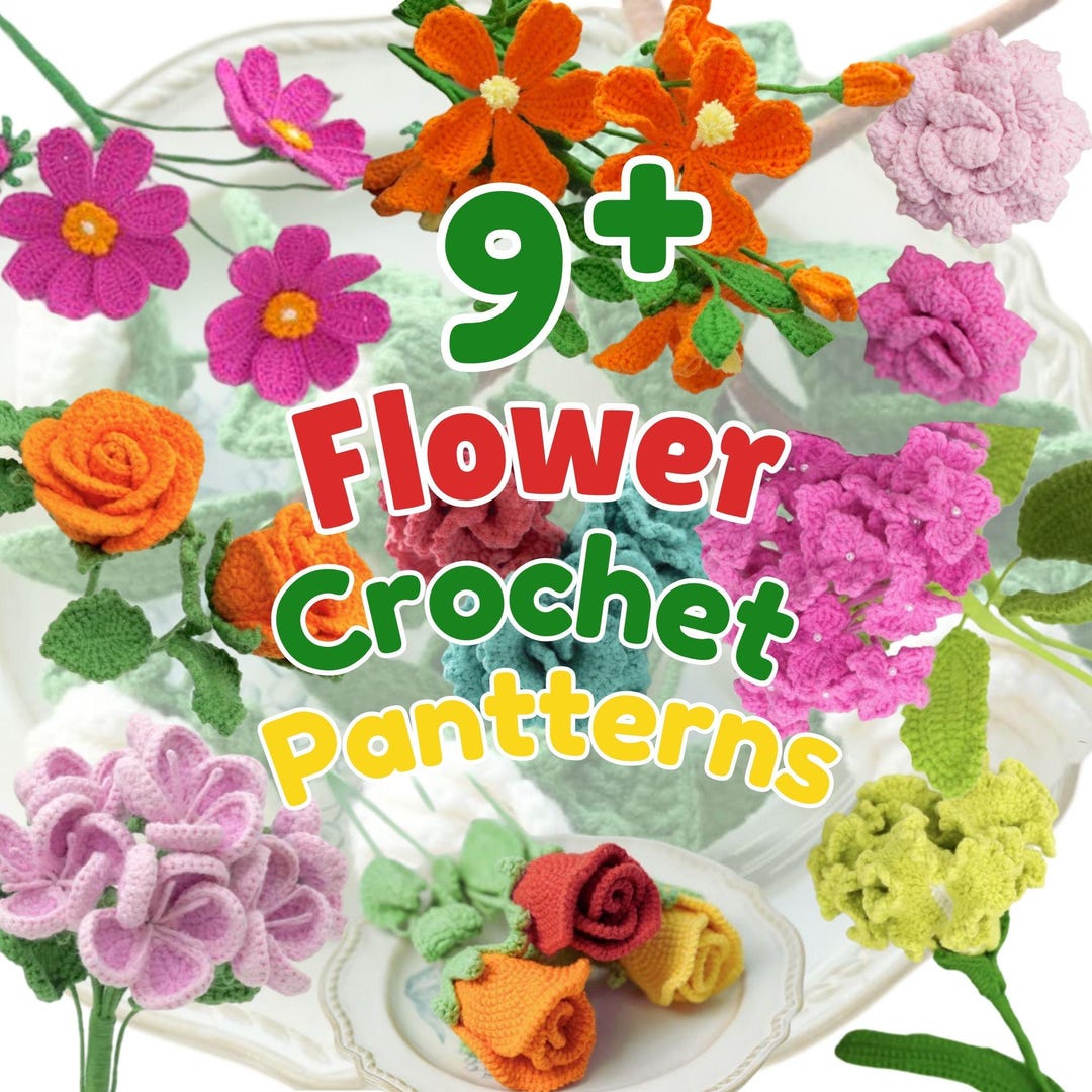 Flower Crochet Pattern Bundle, Crochet Rose Flower Patterns, Hibiscus ...