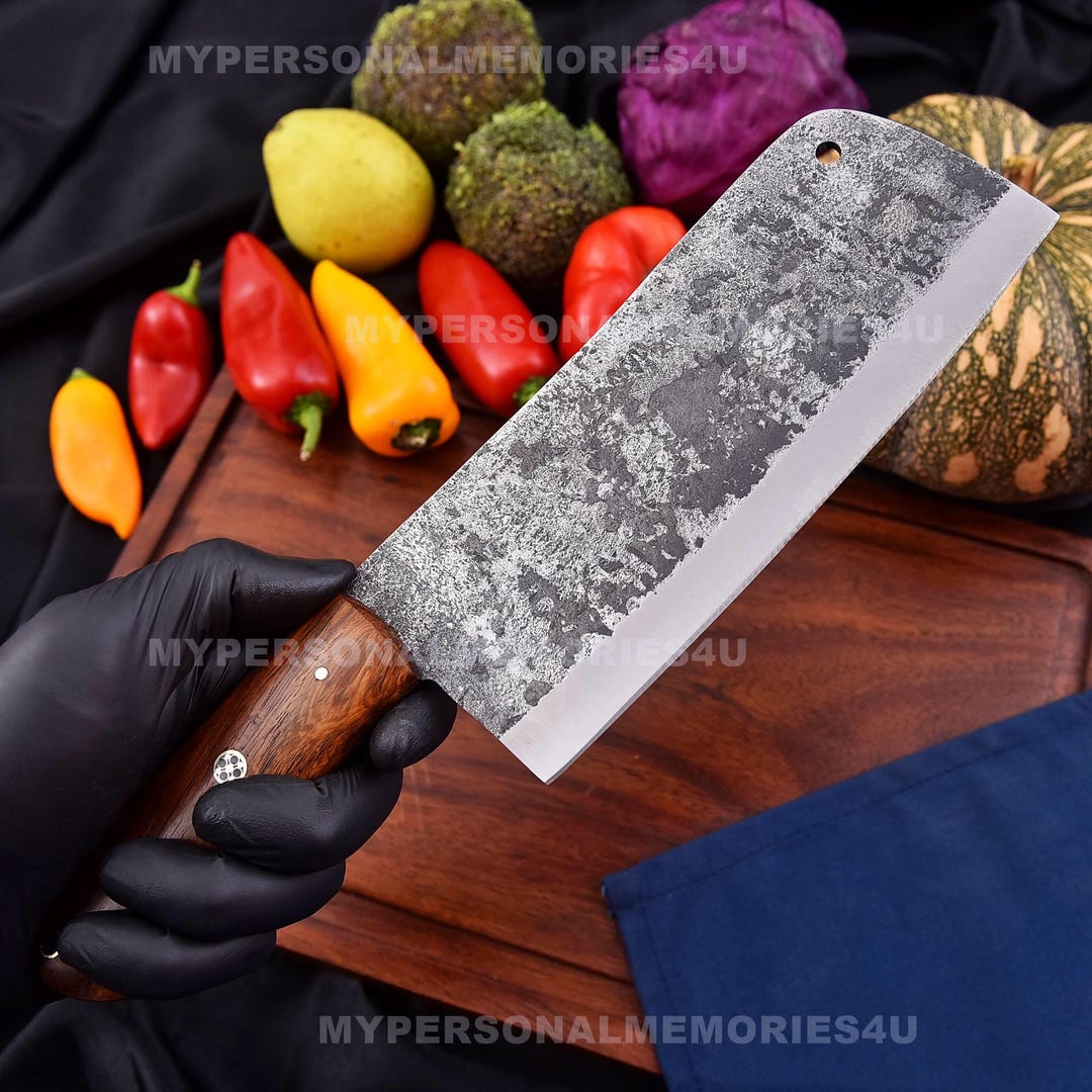 Hand Forged Cleaver Solid Wood Handle Full Tang Chopper Knife BBQ Tools ...