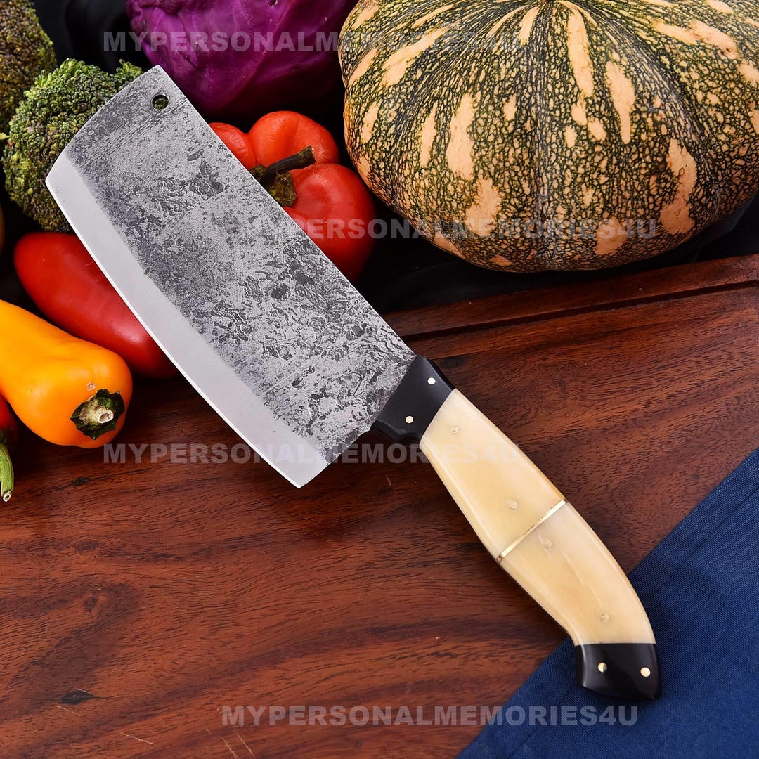 Cleaver Knife Unique Camel Bone Handle Full Tang Cleaver Kitchen Bbq ...