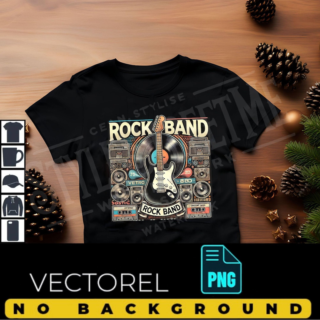Vintage Rock Band T-shirt Design – Retro Guitar Vinyl | Graphic for T ...