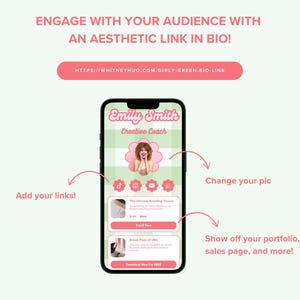 Girly Link in Bio Website Template: Green Pastel Canva Editable - Etsy