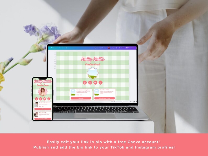 Girly Link in Bio Website Template: Green Pastel Canva Editable - Etsy