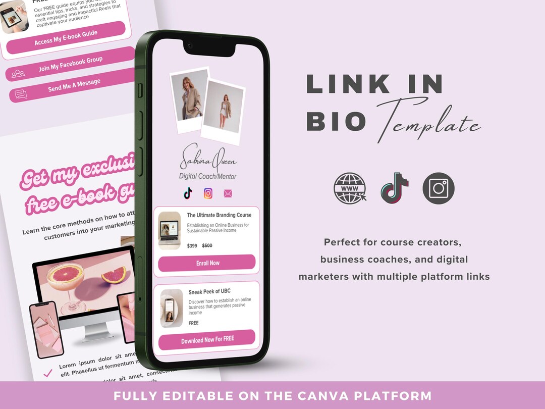 Link in Bio Template Canva Editable Pink Bio Link Tiktok Profile Links Page IG Link in Bio Stan ...