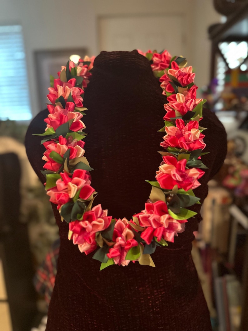 Pink Ribbon Deluxe Lei With Wooden and Kukui Nut Bead for Birthdays ...