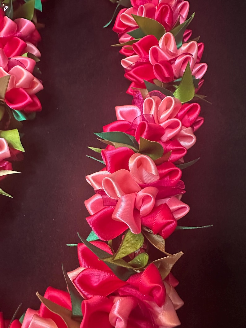 Pink Ribbon Deluxe Lei With Wooden and Kukui Nut Bead for Birthdays ...