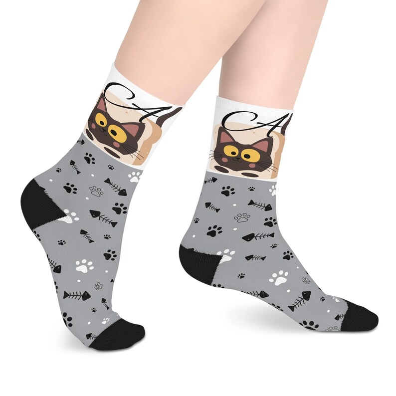 Cute Cat Lover Socks | Fun Cartoon Cat Design With Paw Prints ...