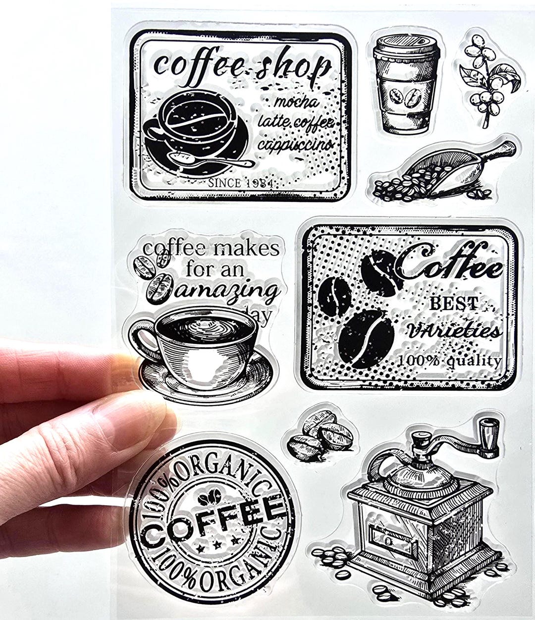 Clear Stamps GROUND COFFEE Shop Café Cup Beans Grinder Latte Drink ...
