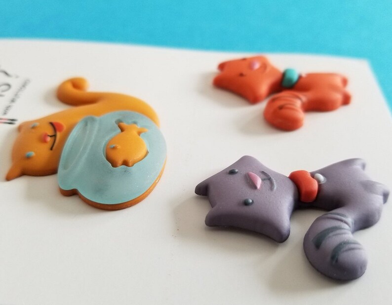 CARTOON KITTY Big 3D Craft Buttons Cat Kitten Pet Fish | Etsy
