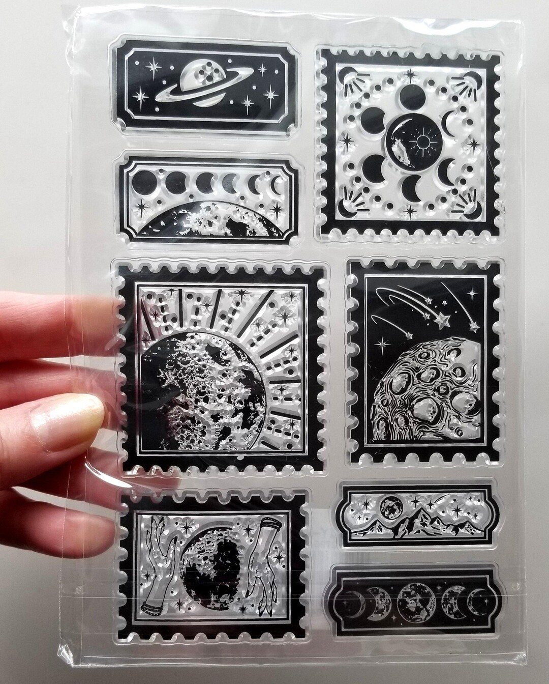Clear Stamps MOON PLANETS Lunar Celestial Rubber Stamping Card Making ...
