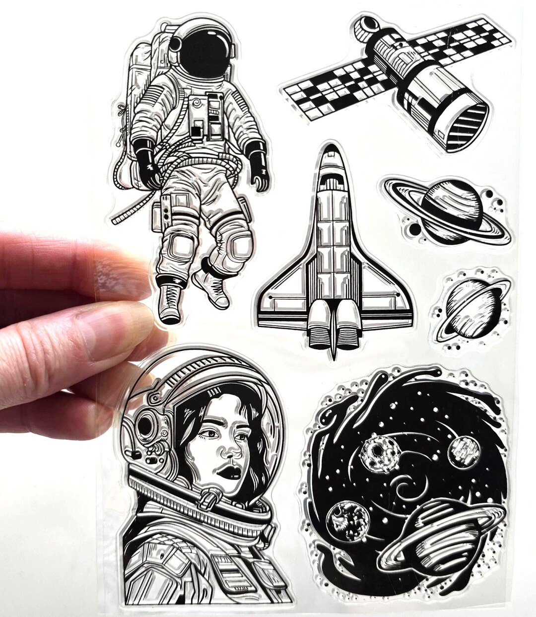 Clear Stamps SPACE PLANETS ASTRONAUT Spaceman Sci-fi Rubber Stamping ...