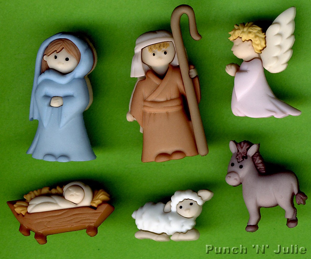Dress It up Craft Buttons NATIVITY Mary Joseph Baby Jesus Angel Crib ...