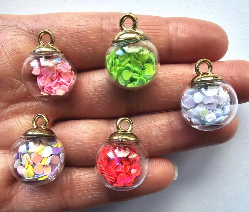 TINY HEART BAUBLES Craft Charms Bubble Pendants Jewellery Making ...