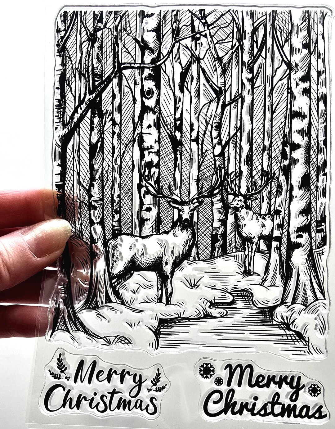 Clear Stamps DEER in the WOODS Tree Trunks Stag Reindeer Christmas ...