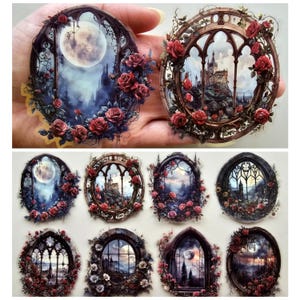 16 Stickers GOTHIC WINDOWS Stained Glass Church Card Making ...