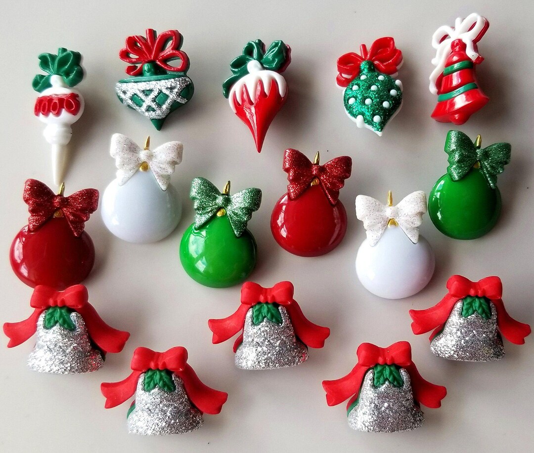 Craft Buttons BAUBLES & BELLS Christmas Ornaments Tree Decorations ...
