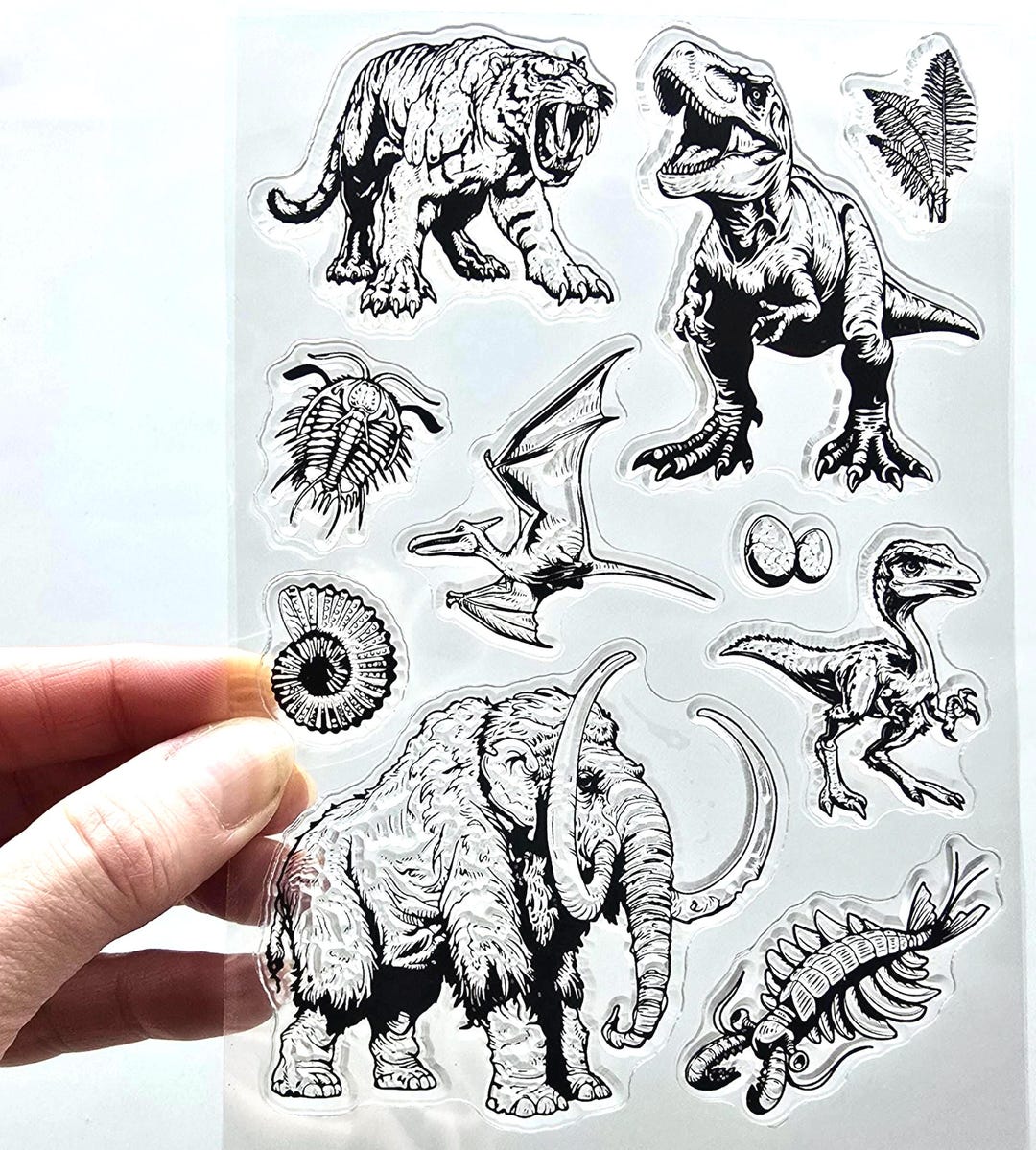Clear Stamps PREHISTORIC ANIMAL Dinosaur Mammoth Tiger Fossil Rubber ...