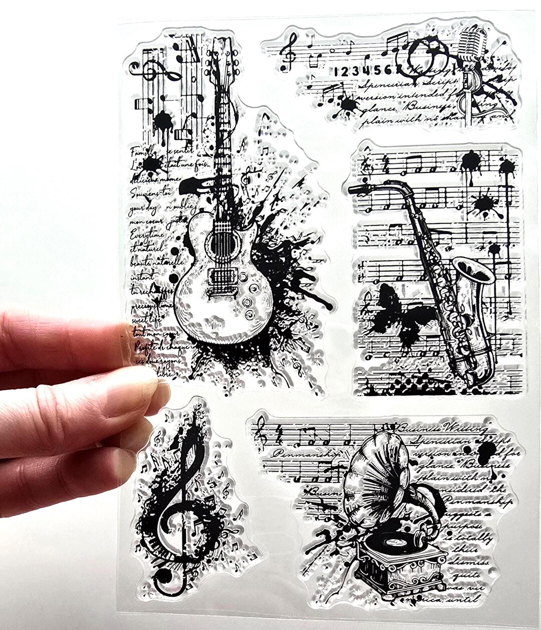 Clear Stamps MUSICAL INSTRUMENTS Music Notes Rubber Stamping Card ...